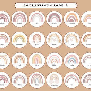 Printable Classroom Name Labels Boho Rainbow Circle Classroom Labels ...