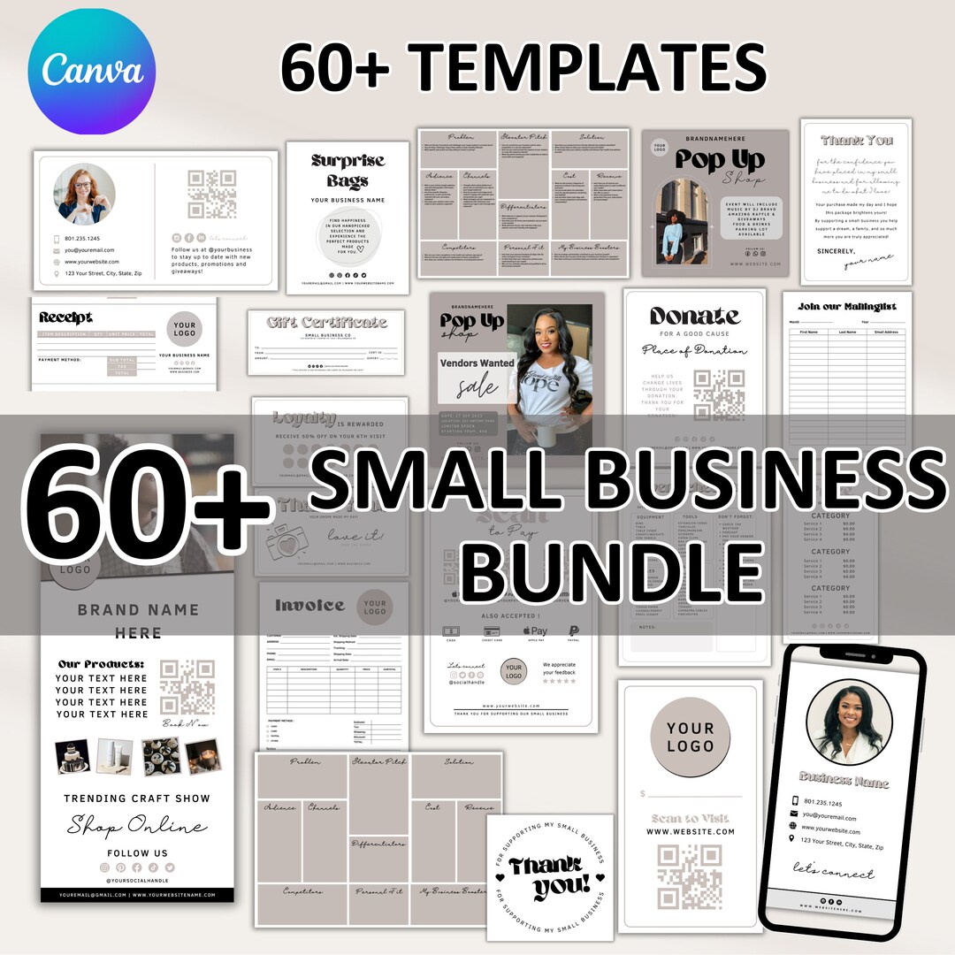60+ Canva Editable Small Business Templates Bundle, Printable Order ...