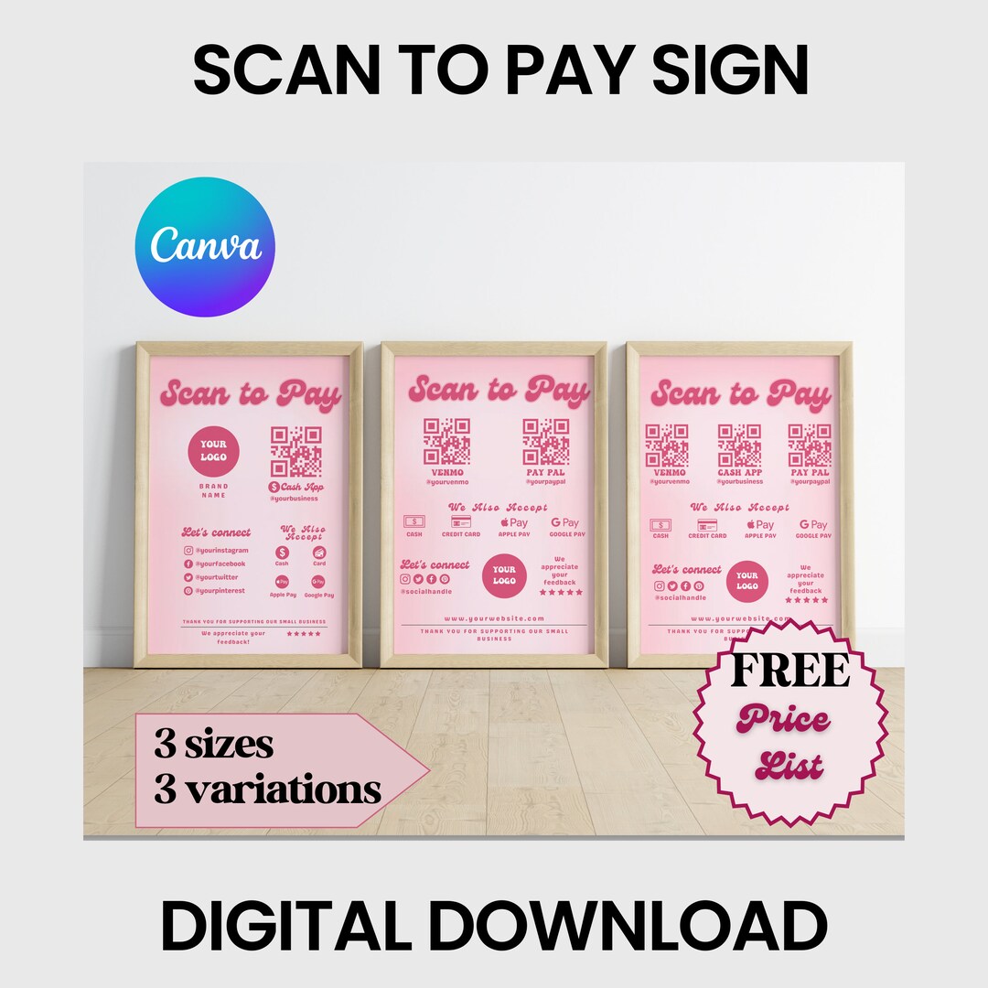 Retro and Pink Scan to Pay Template, QR Payment Sign Template, Scan to ...
