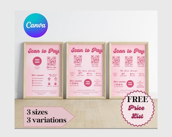 Printable Payment Sign, Retro Pink Scan to Pay Template, QR Payment ...