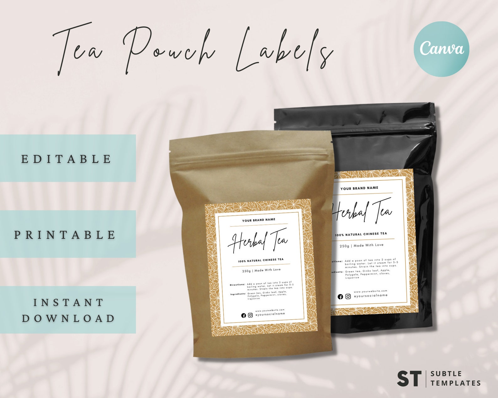 Editable Pouch Label Template Modern Tea Pouch Label Minimal | Etsy