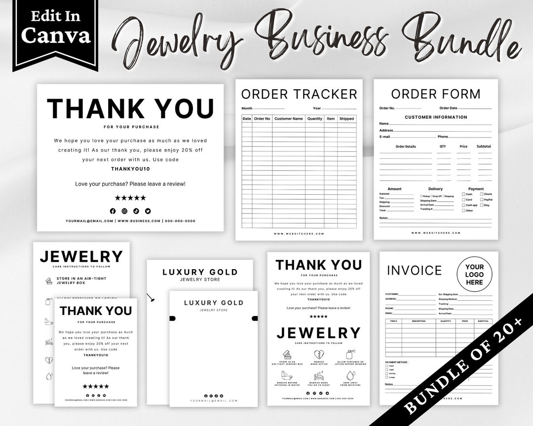 Jewelry Business Bundle, Editable Jewelry Care Instructions, Necklace ...