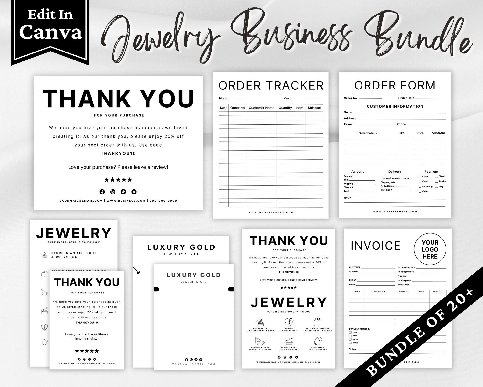 Jewelry Business Bundle: Editable Templates (digital Download) - Etsy