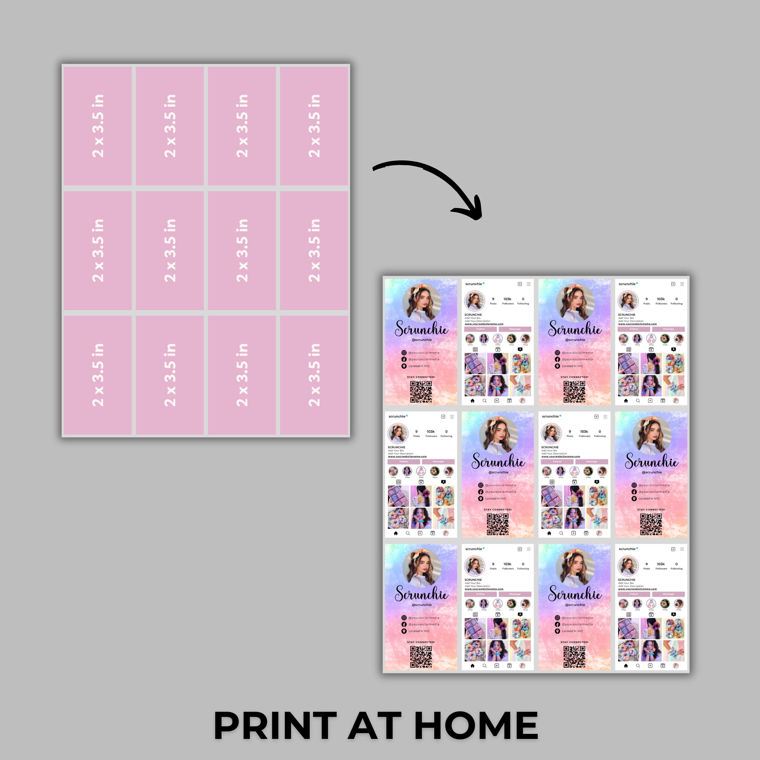 Scrunchie Instagram Business Card Template: QR Code, Printable (canva ...