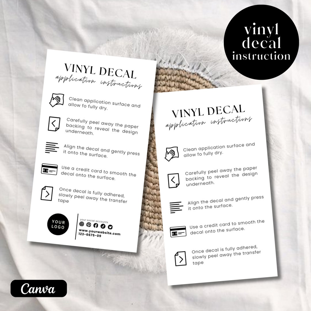 Vinyl Decal Instructions Cards Canva Editable Template,care Card Decal ...