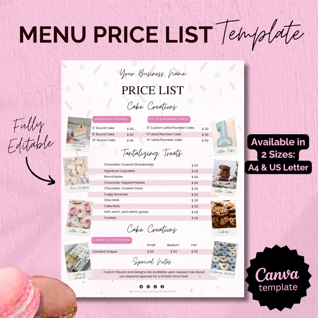 Editable Sweet Treats Menu Pricelist, Cake Pricelist, Cupcakes ...