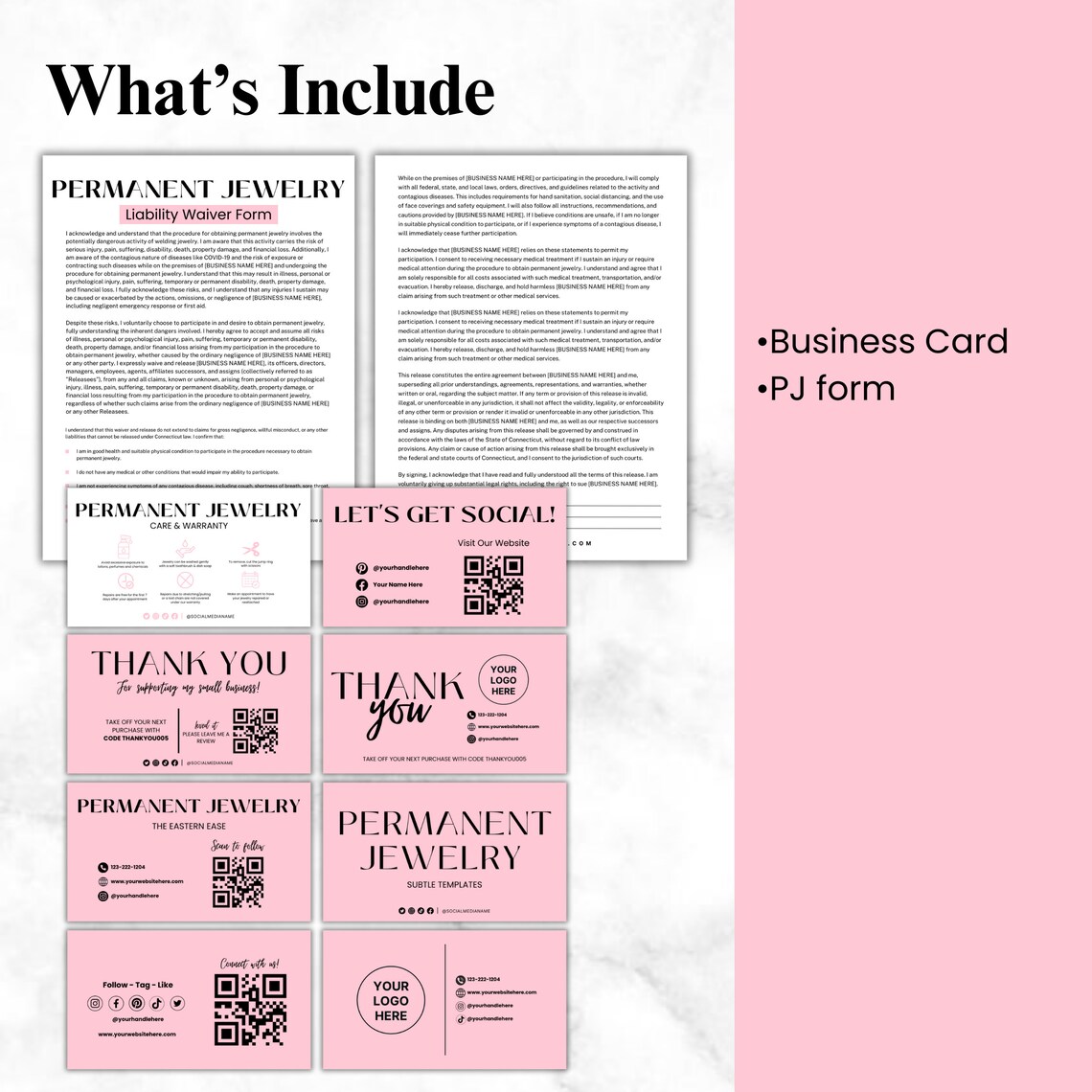 Permanent Jewelry Business Bundle: Forms, Cards, and Signs (canva ...