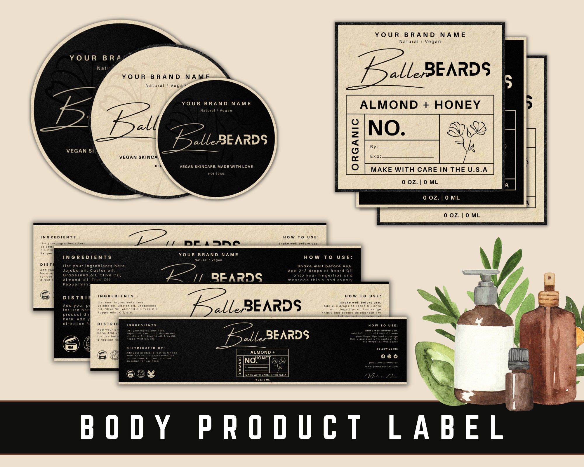 Editable Body Product Label: DIY Cosmetic Packaging (canva) - Etsy