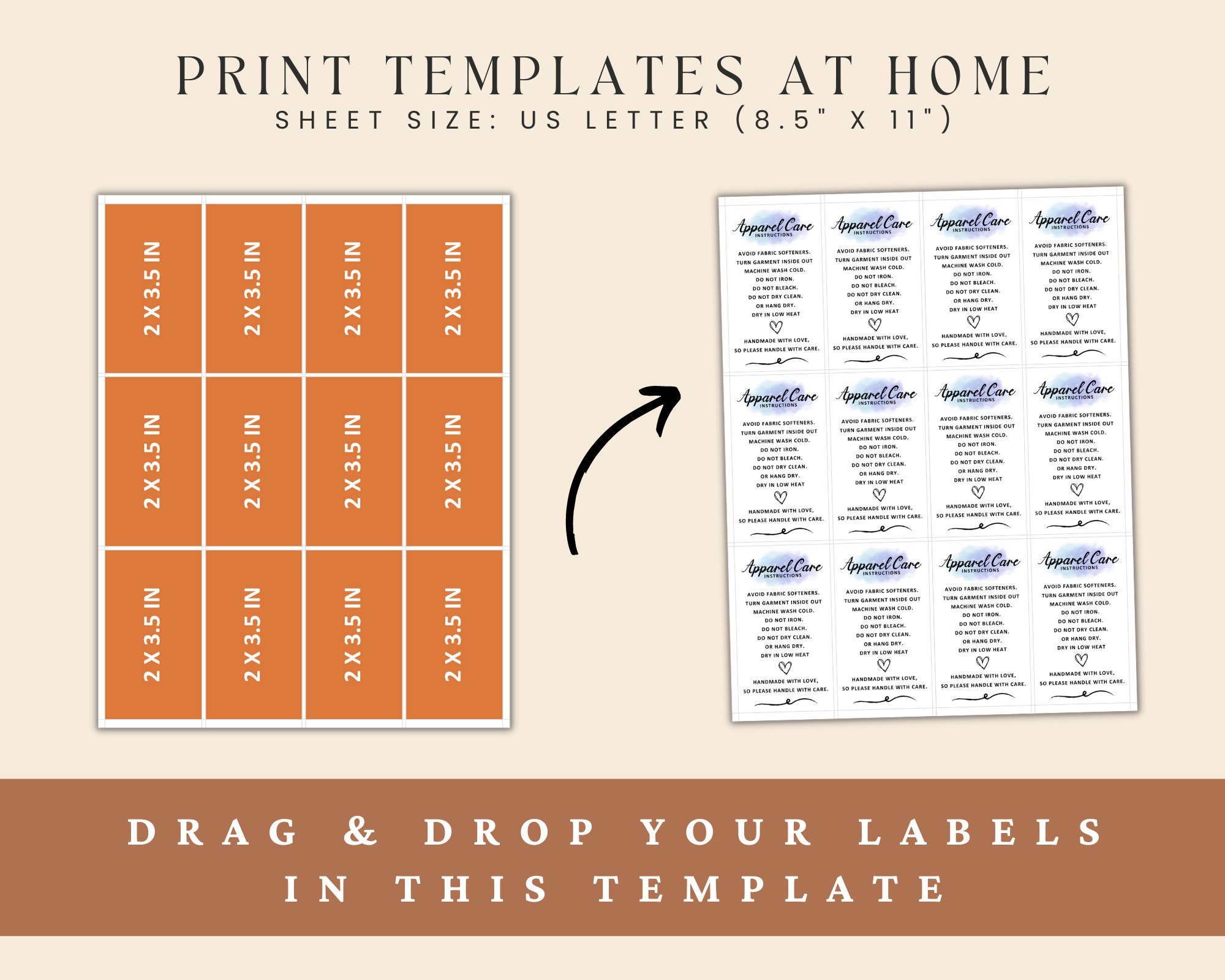 Apparel Care Instructions Card: Printable Washing Guide (digital File ...