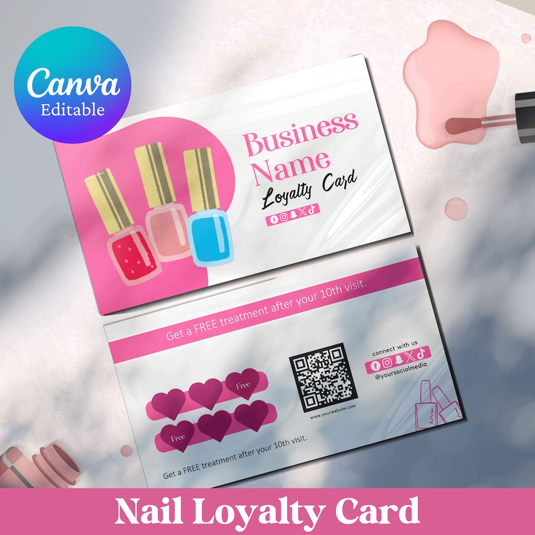 Nail Tech Loyalty Cards, Loyalty Business Card, Nail VIP Loyalty Card ...