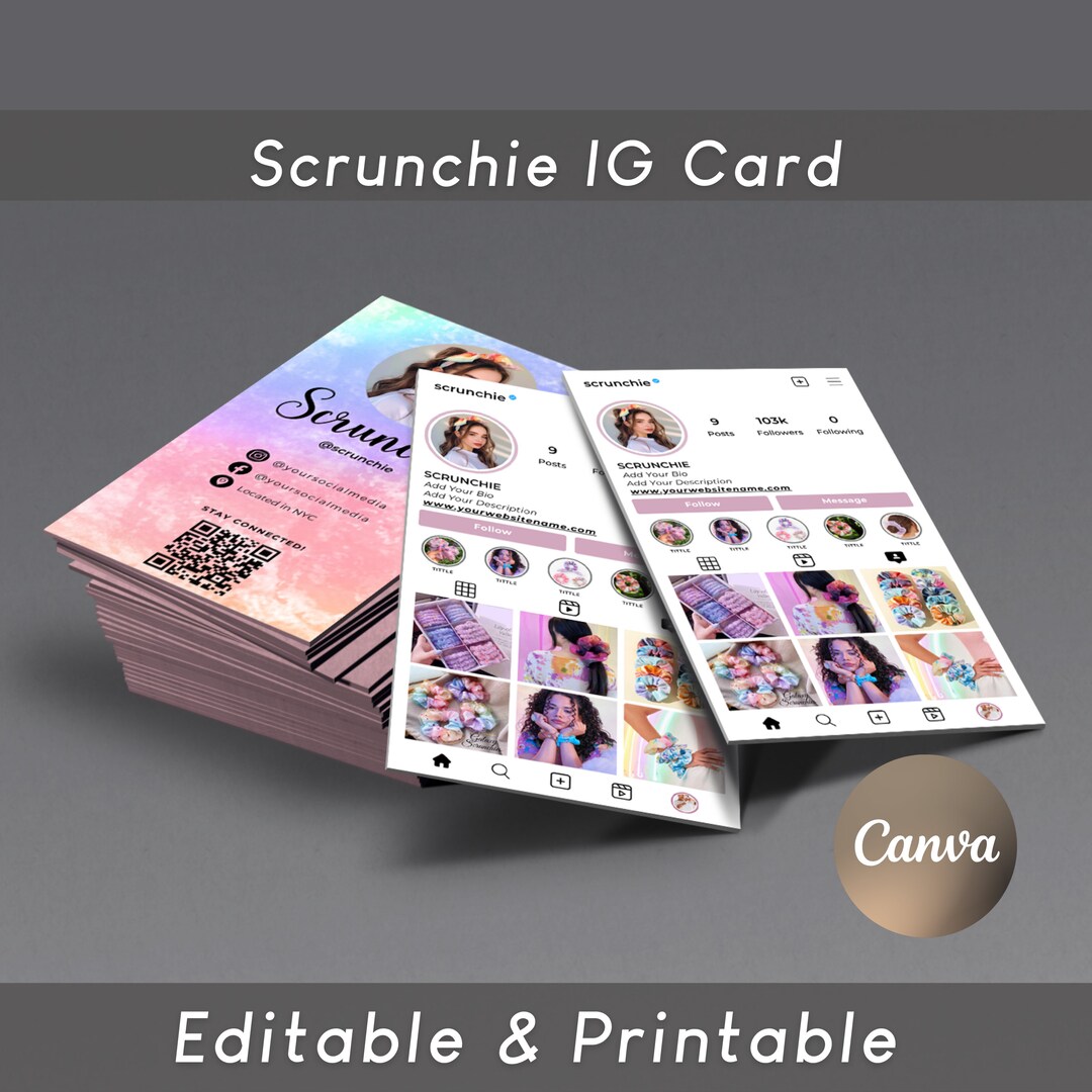 Scrunchie Instagram Business Card Template: QR Code, Printable (canva ...