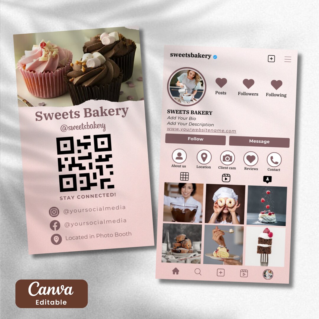 Bakery Instagram Business Card: QR Code, Canva Template - Etsy
