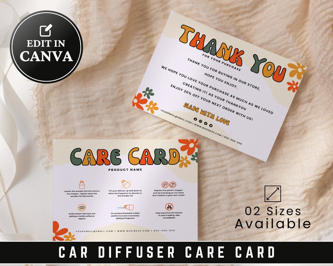 Car Diffuser Care Card Template: Printable Instructions (canva Editable ...