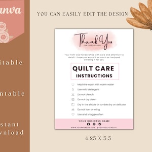 Quilt Care Instructions Template: Printable Product Labels (canva ...