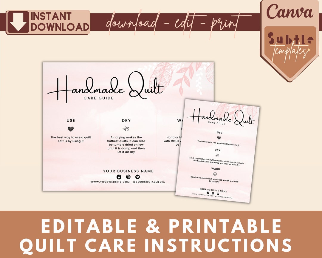 Quilt Care Card, Quilt Caring Instruction, Care Tags, Diy Tags, Tags ...