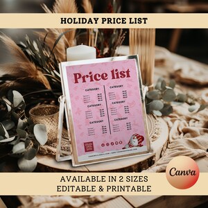 Holiday Price List Template, Christmas Price List Template, Craft Show ...