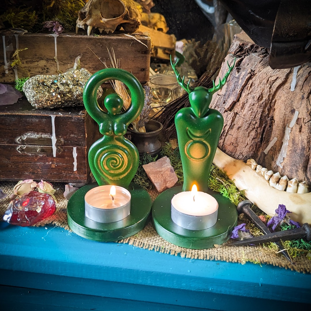 Horned God & Goddess Candle Holder/ Statue in Moss - Etsy