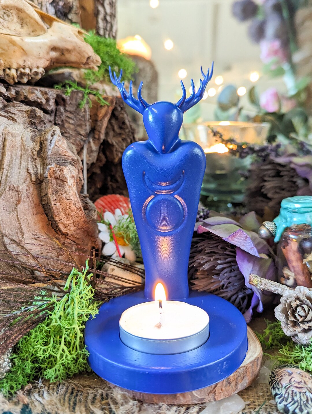 Horned God Candle Holder, Cernunnos Statue in Blue - Etsy