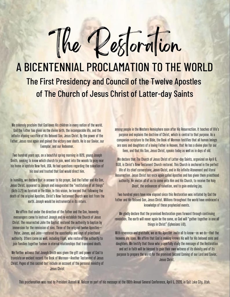 The Restoration Proclamation 8.5x11 *DIGITAL* - Etsy