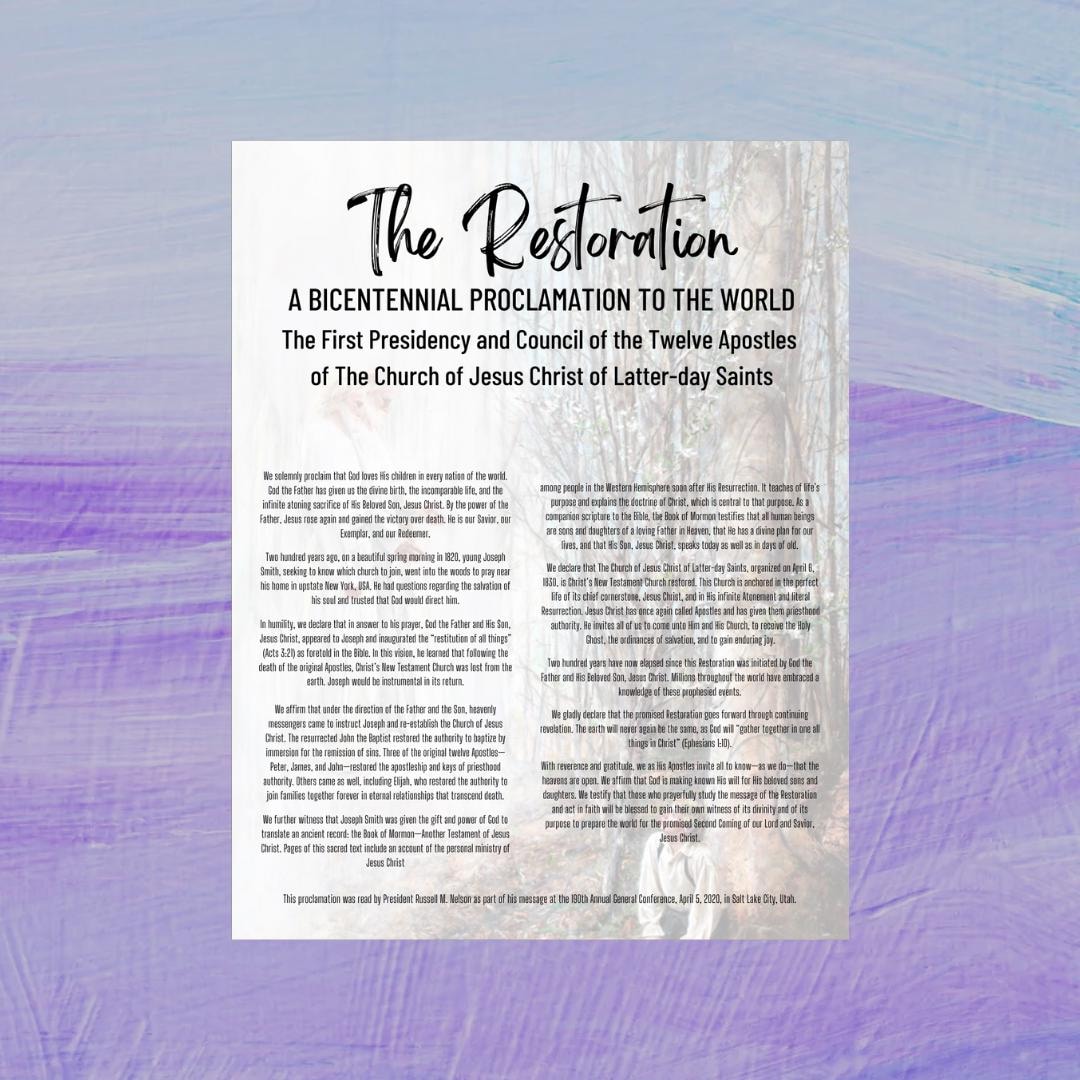 The Restoration Proclamation 8.5x11 *DIGITAL* - Etsy