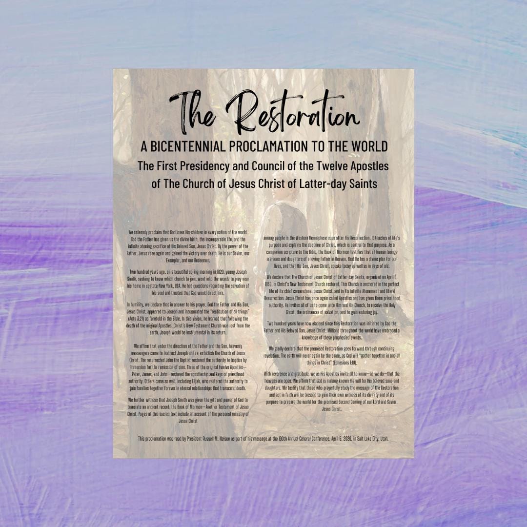 The Restoration Proclamation 8.5x11 *DIGITAL* - Etsy