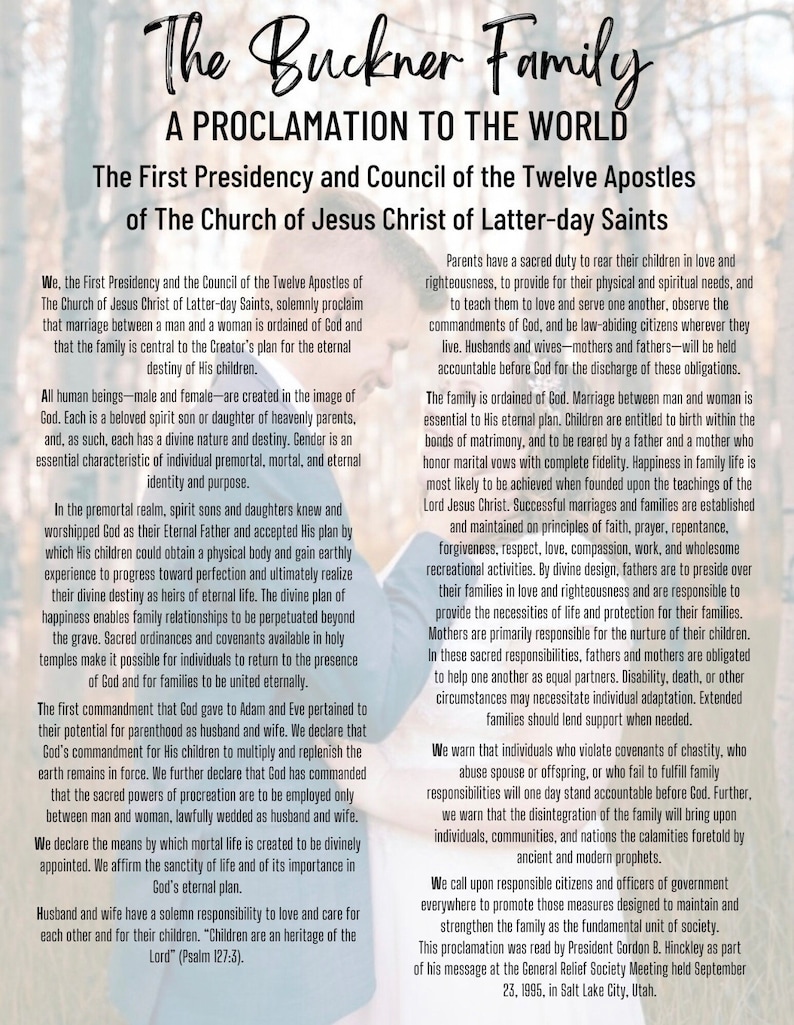 Personalized LDS the Family Proclamation DIGITAL 3 Sizes - Etsy