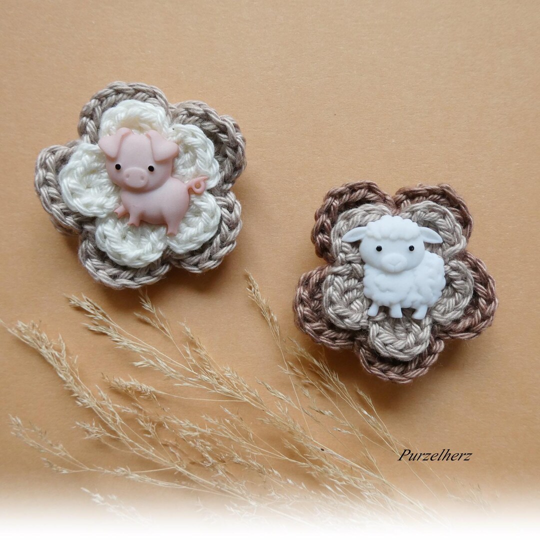 Crocheted Rosette Sheep or Pig 1x of Your Choice of Animal Crochet ...