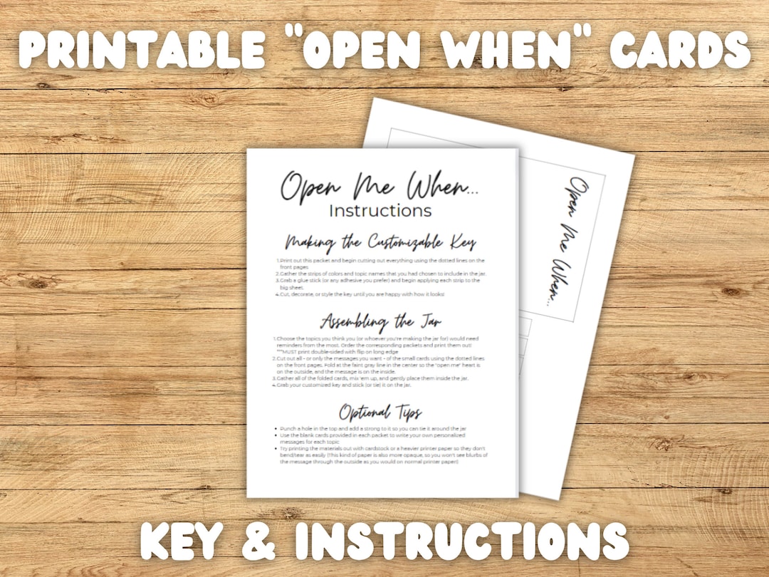 Printable "open When" Jar Key & Instructions - Etsy
