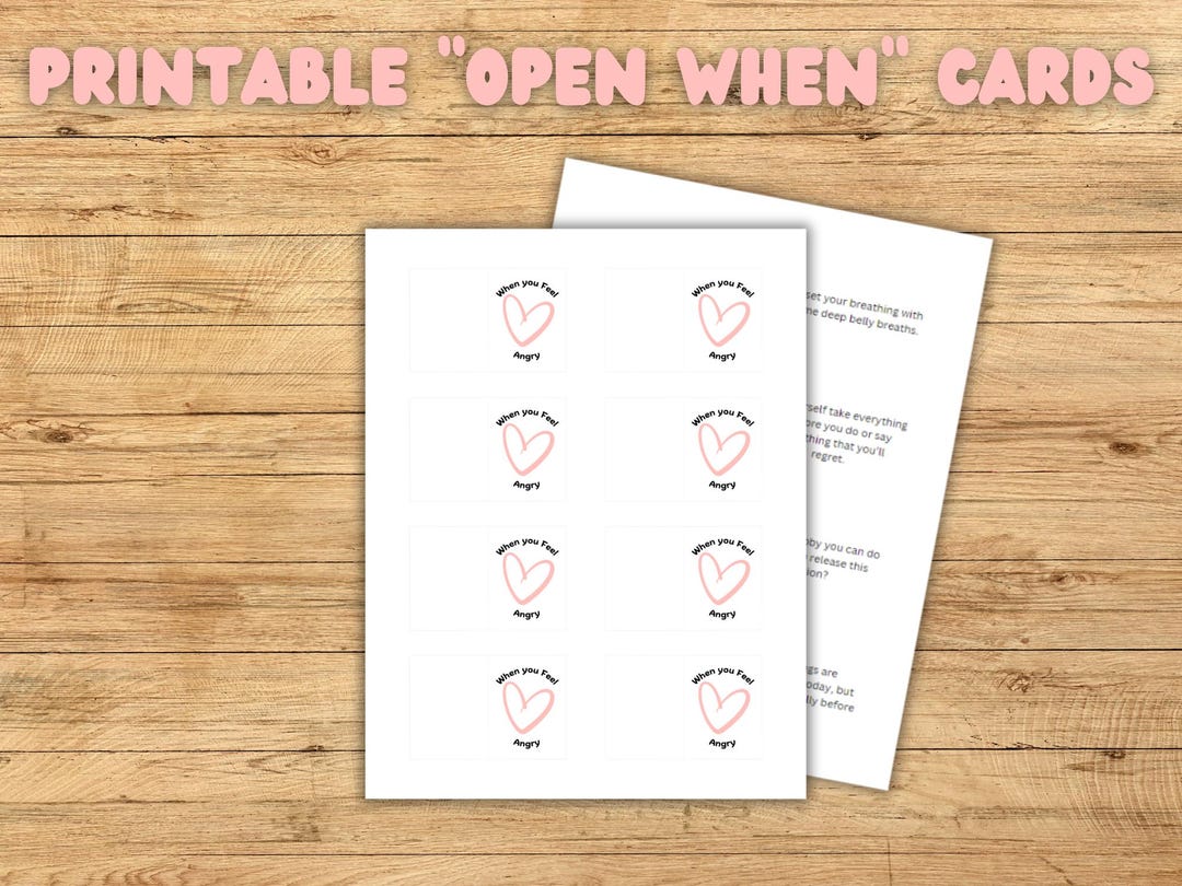 Printable "open When You Feel Angry" Cards - Etsy