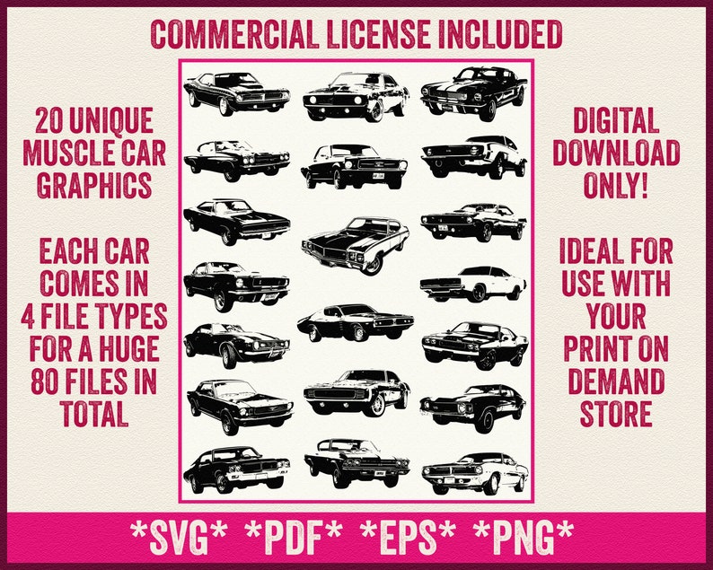 Classic American Muscle Cars | Digital Download Only | Car Clipart ...