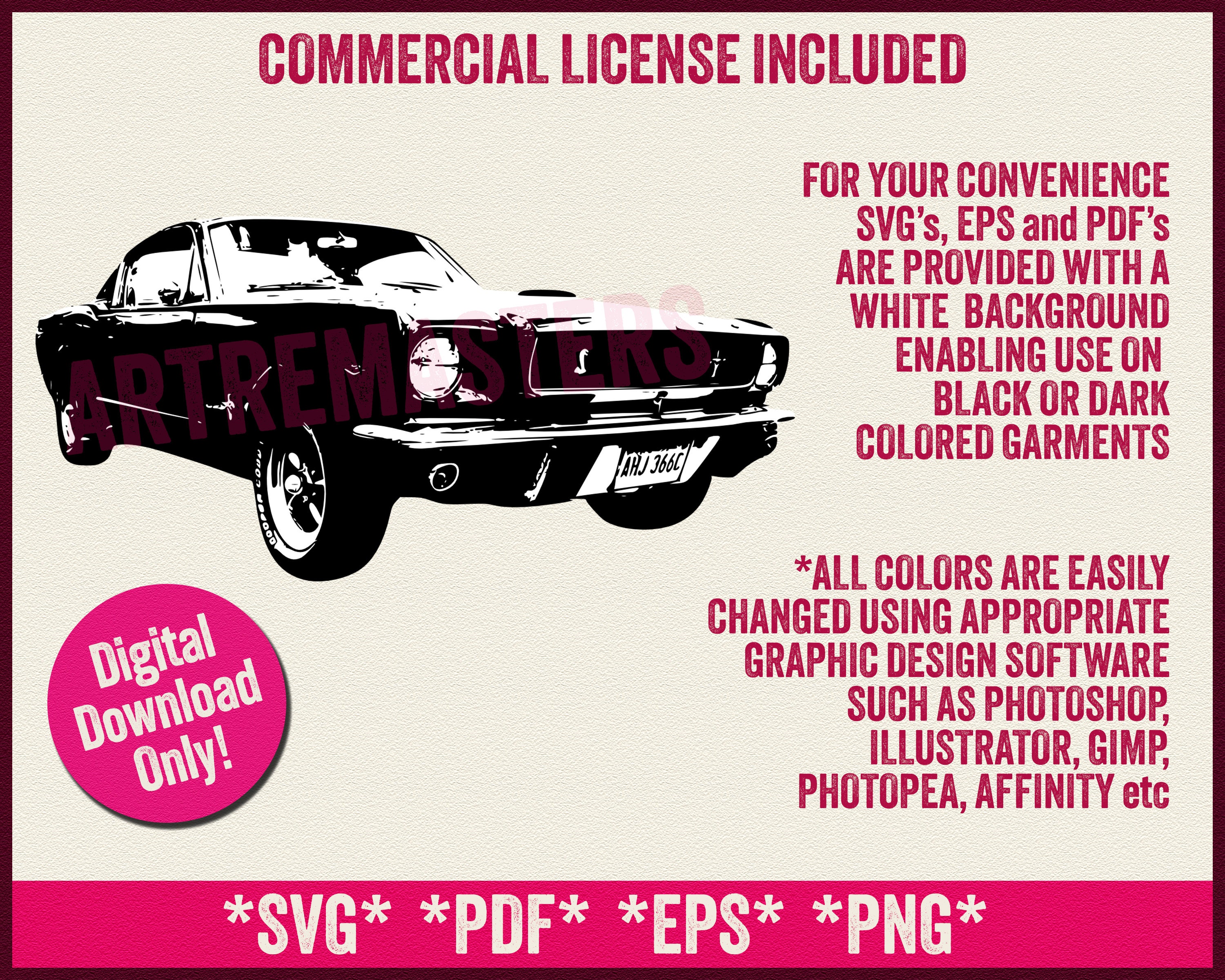 Classic American Muscle Cars | Digital Download Only | Car Clipart ...