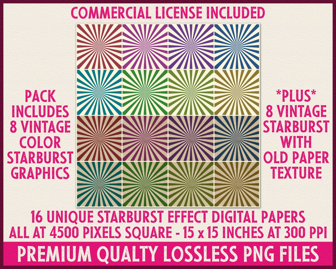 16 Retro Starburst Digital Paper Backgrounds Printable Sunburst ...