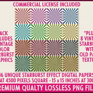 16 Retro Starburst Digital Paper Backgrounds Printable Sunburst ...