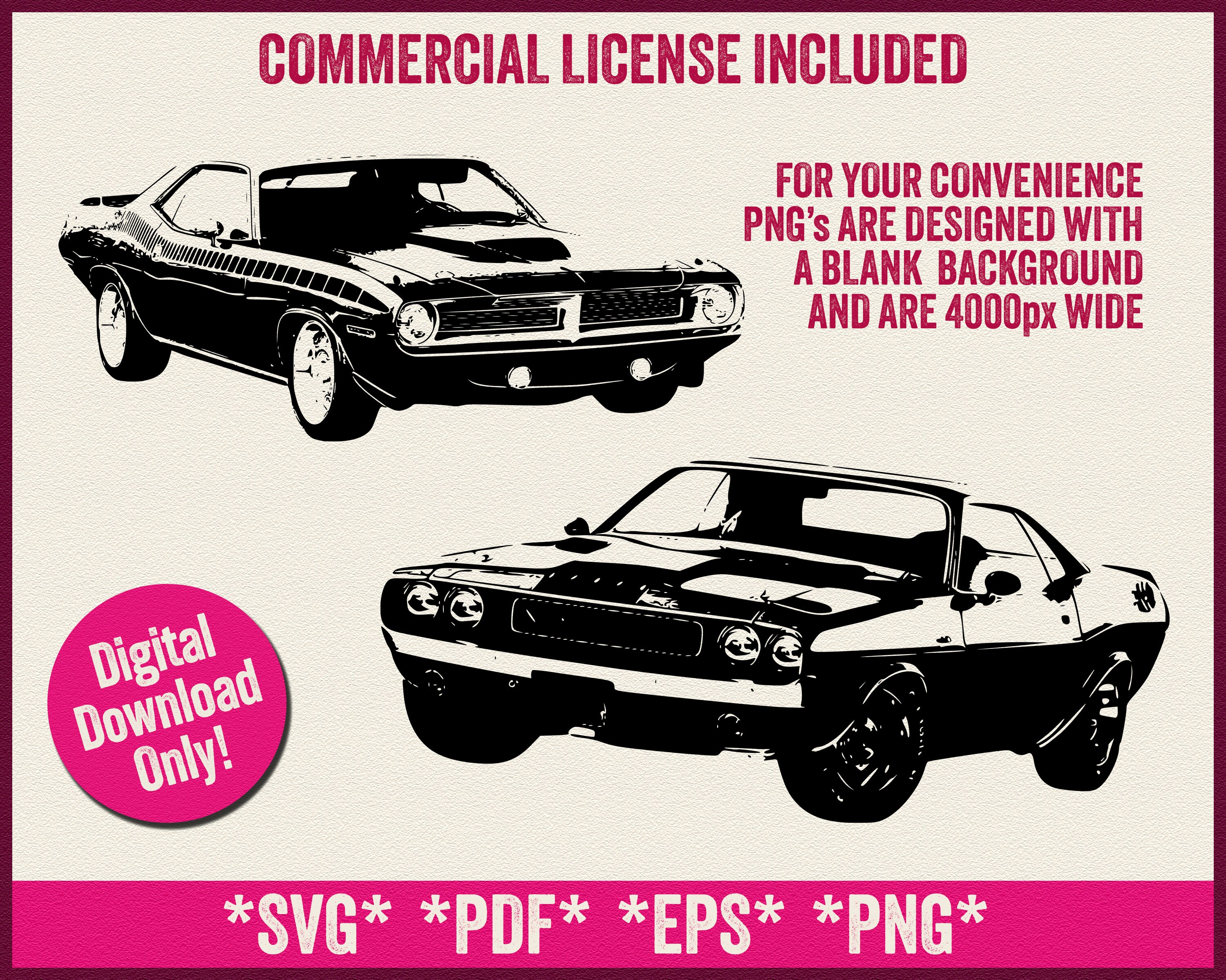 Classic American Muscle Cars | Digital Download Only | Car Clipart ...