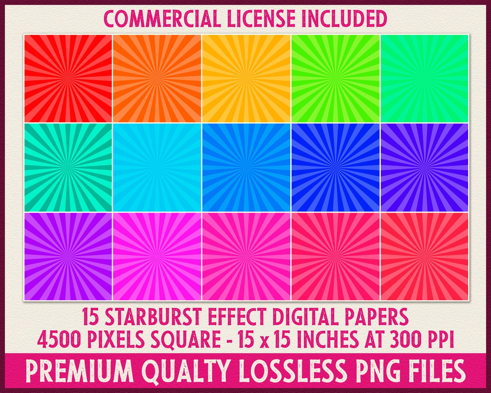 15 Starburst Digital Paper Backgrounds Printable Sunburst | Etsy