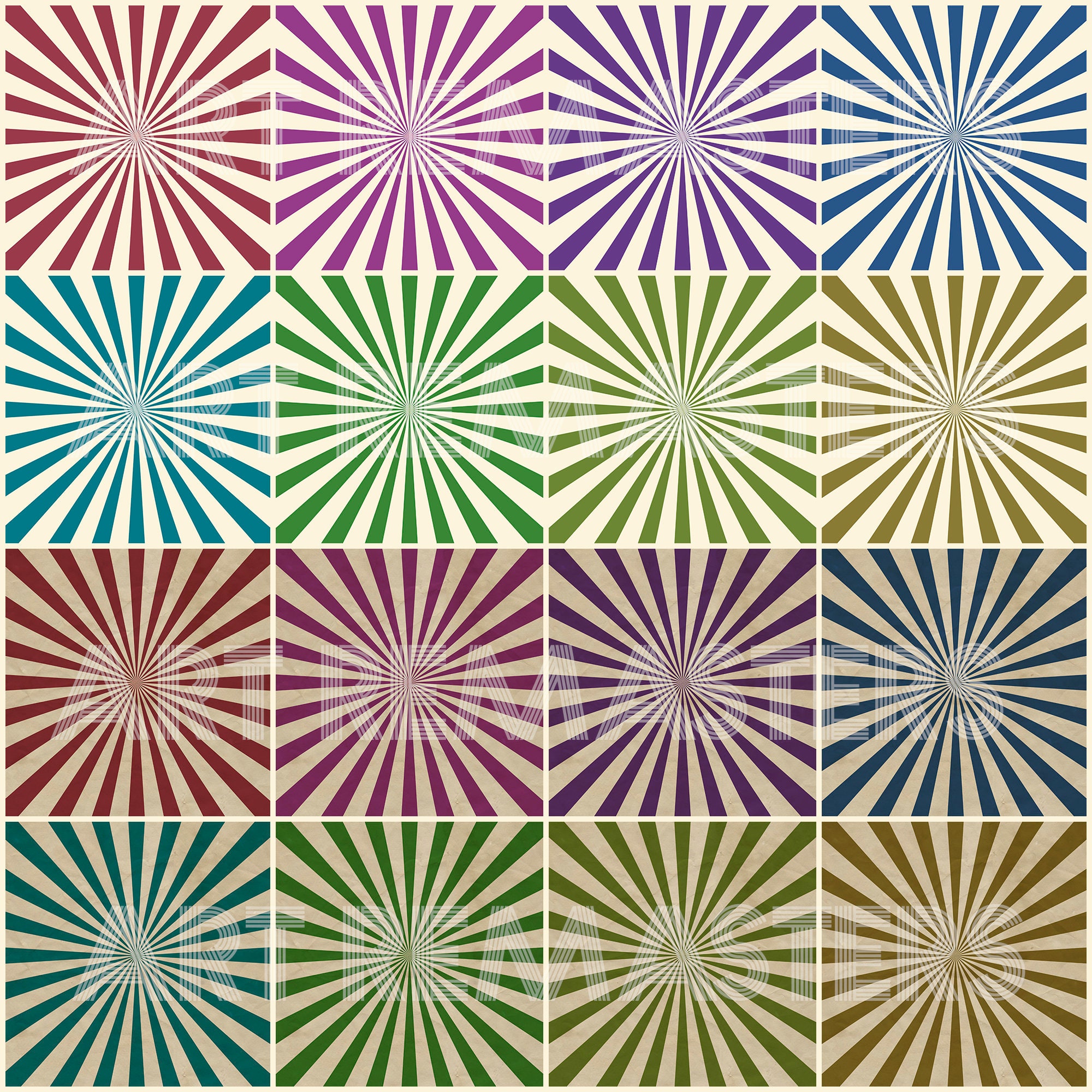 16 Retro Starburst Digital Paper Backgrounds Printable Sunburst ...