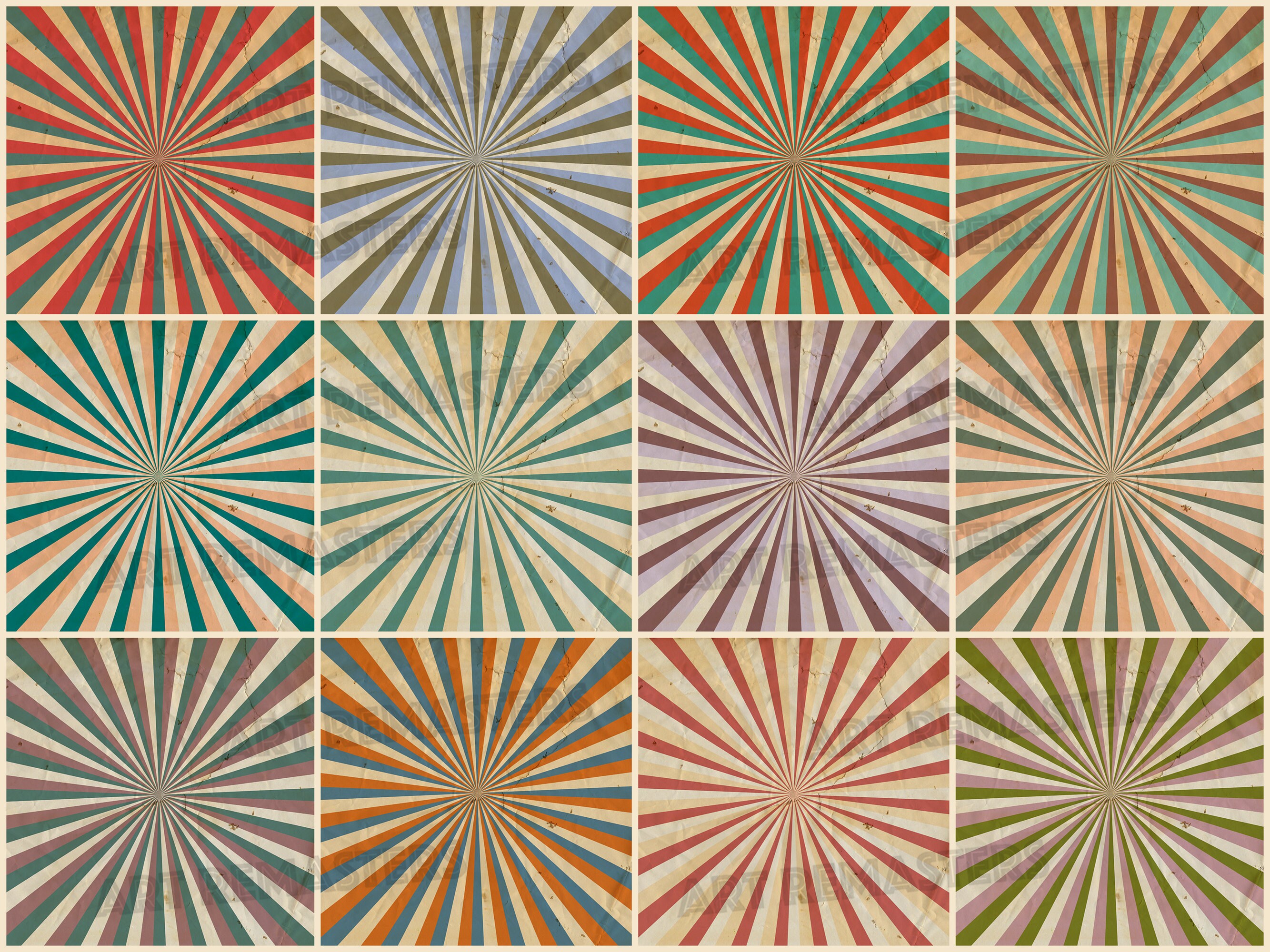 12 Retro Starburst Digital Paper Backgrounds Printable Sunburst ...