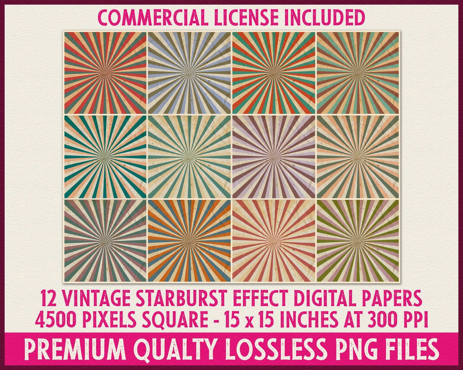 12 Retro Starburst Digital Paper Backgrounds Printable - Etsy
