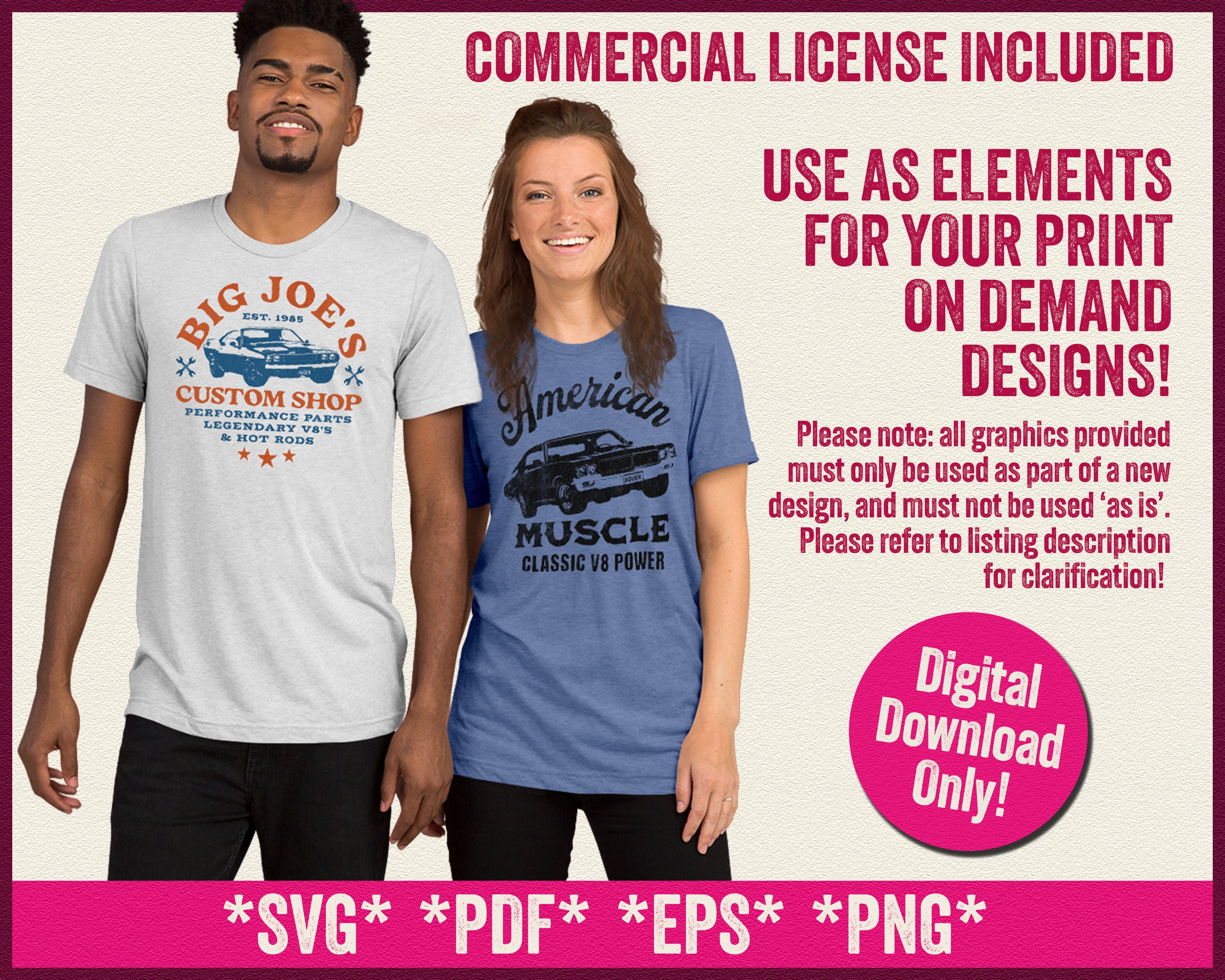 Classic American Muscle Cars | Digital Download Only | Car Clipart ...