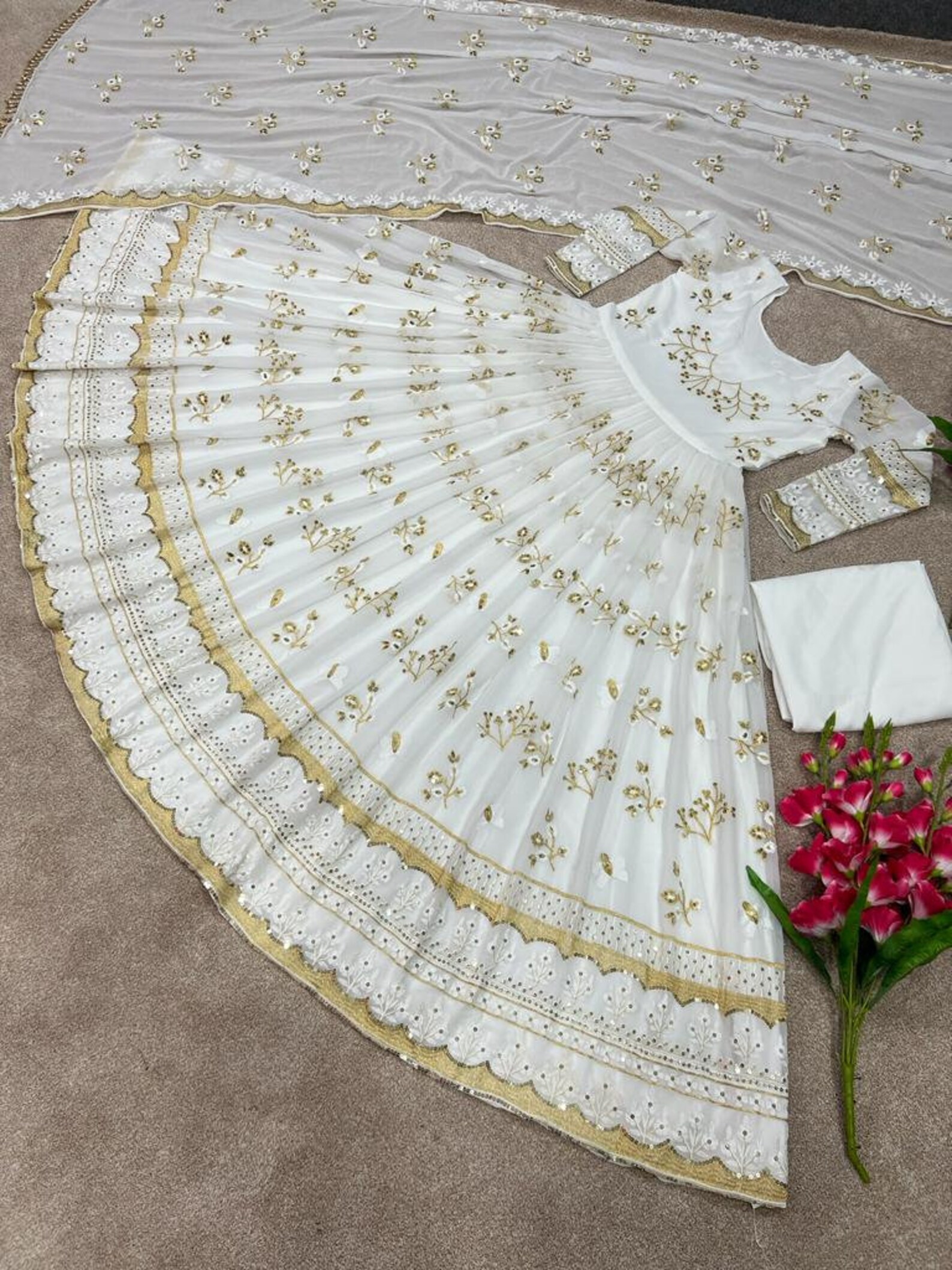 Attractive Faux Georgette With Heavy Embroidery Gown With Dupatta ...