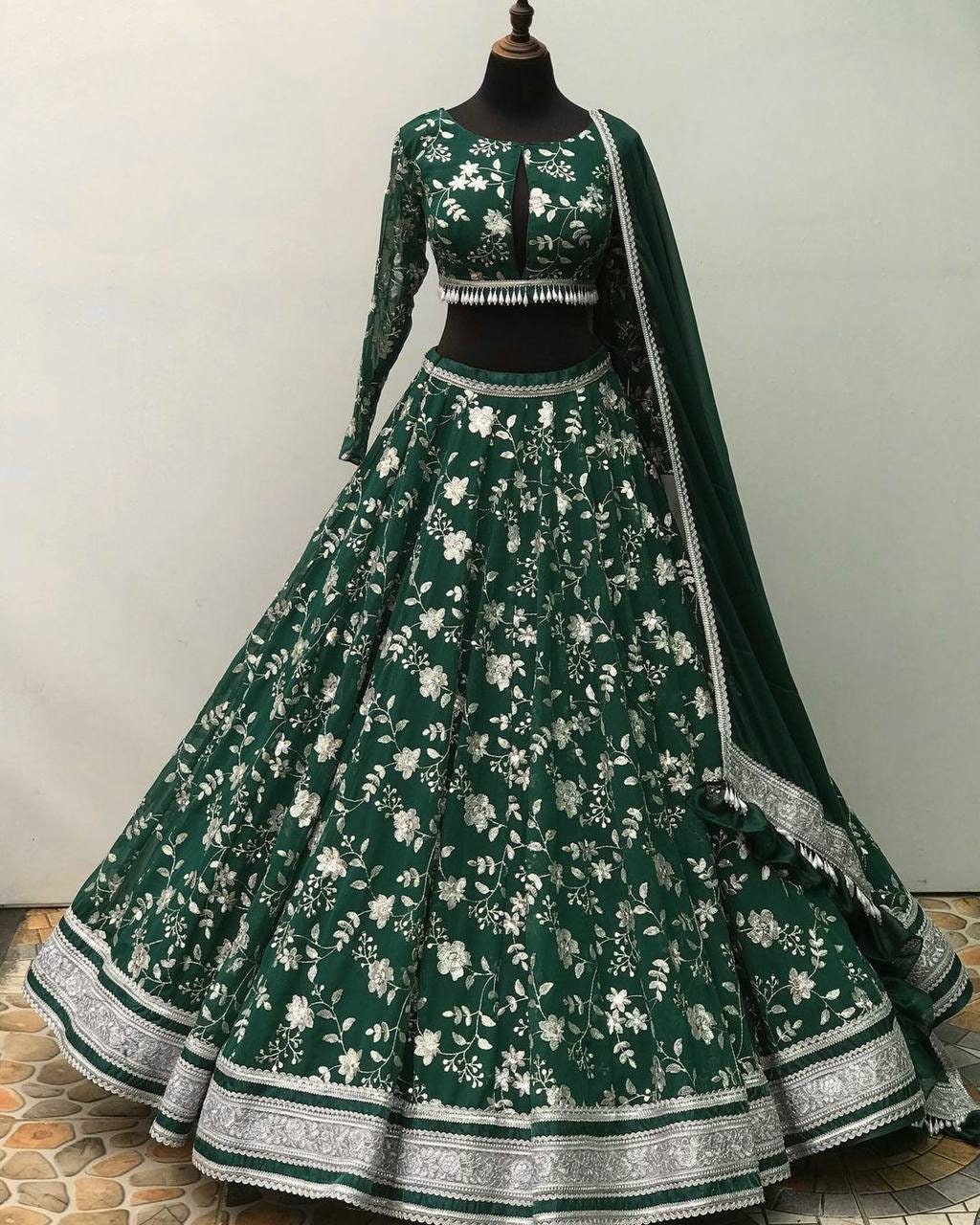 Green Outfit Lehenga Choli Wedding Bridal Wear Chaniya Choli for Women ...