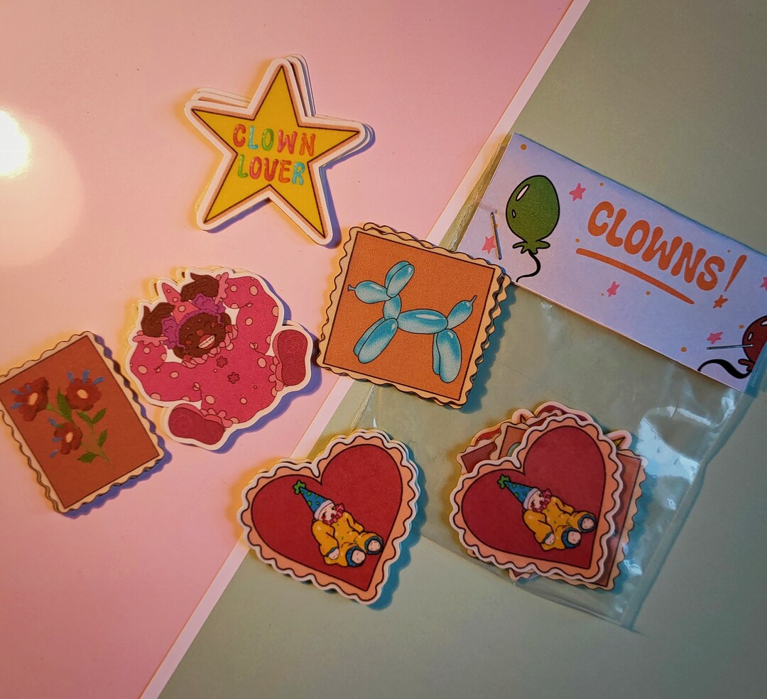 Clown Sticker Pack Funny Cute Illustration Art Clowncore Cozycult - Etsy