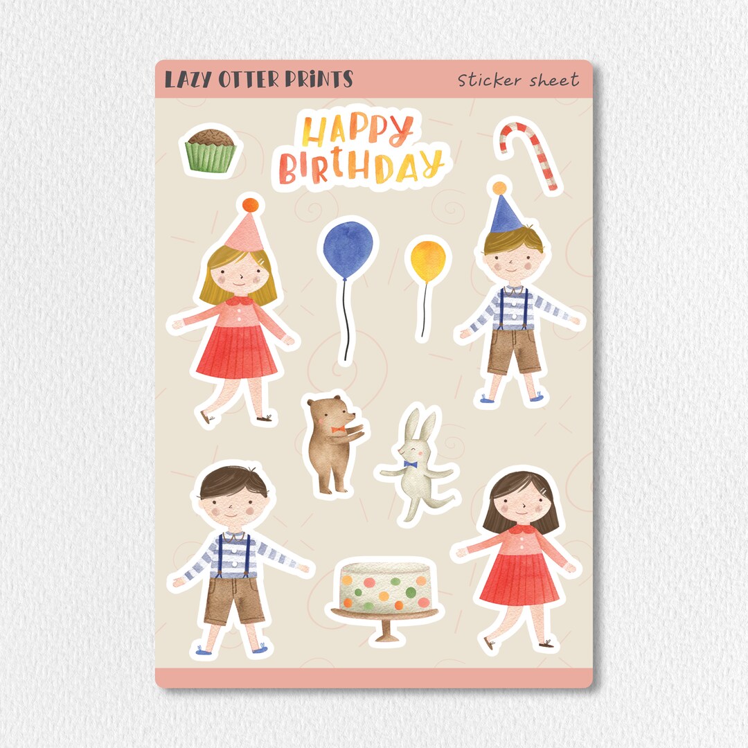 Watercolor Birthday Sticker, Glossy Cute Celebration Sticker Sheet ...