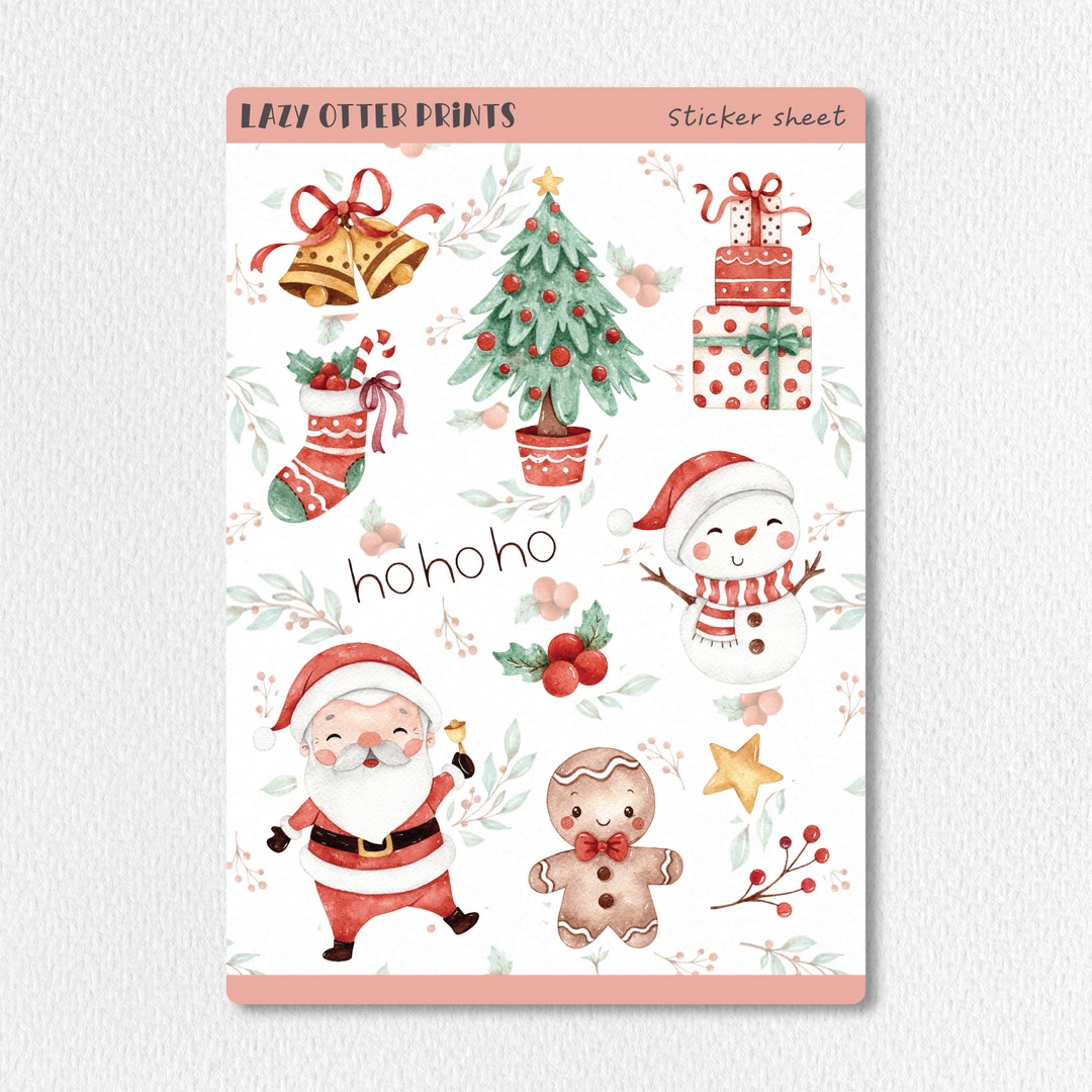 Handpainted Santa Clause Sticker, Watercolor Cute Christmas Sticker ...