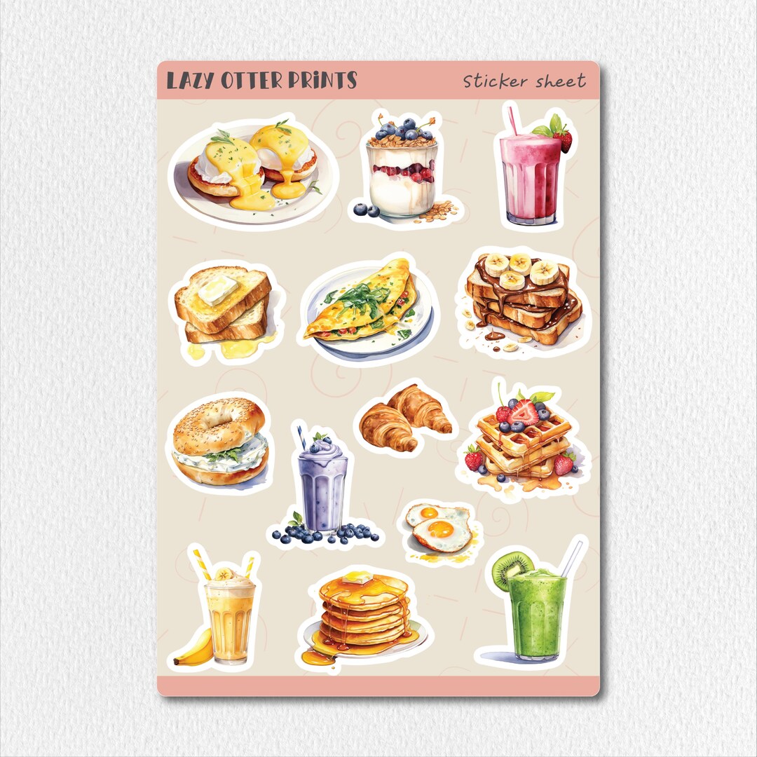 Pearlised Breakfast Food Sticker, Matte Diet Sticker Pack, Handpainted ...