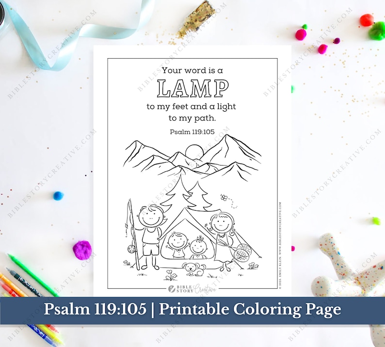 Psalm 119:105 Bible Verse Printable Coloring Page for Kids - Etsy