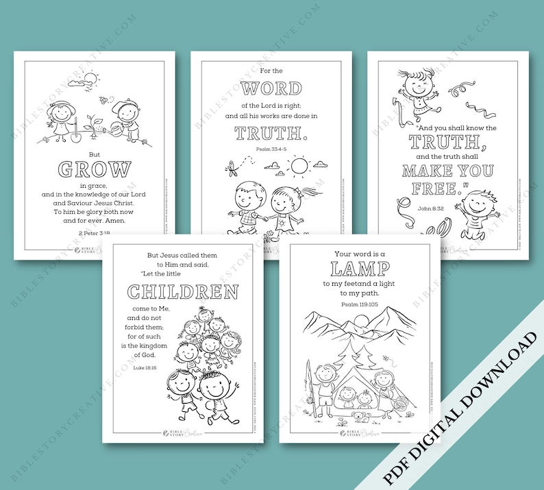 34 Bible Verse Coloring Pages for Kids English KJV Sunday - Etsy