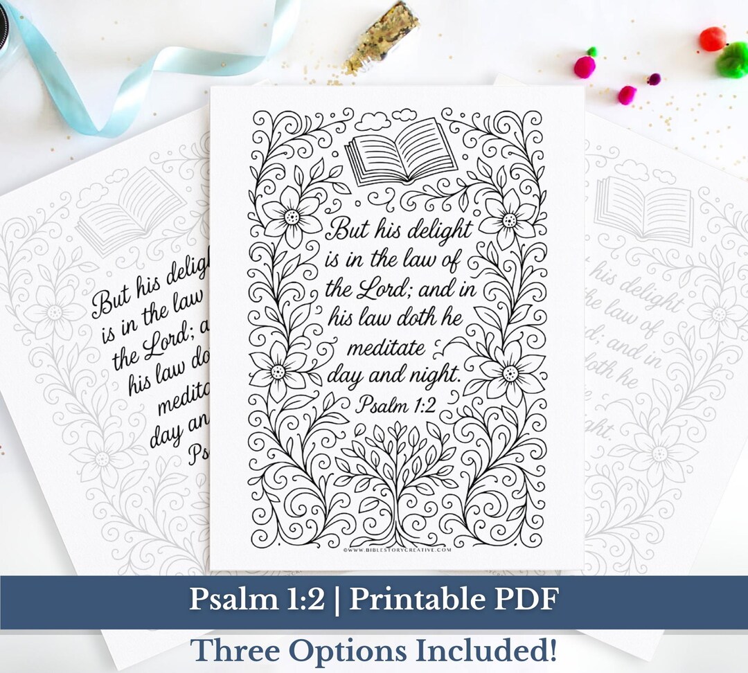 Psalm 1:2 Bible Verse Printable Coloring Page, Three Versions, Doodle ...