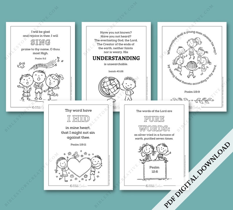 34 Bible Verse Coloring Pages for Kids English KJV Sunday - Etsy
