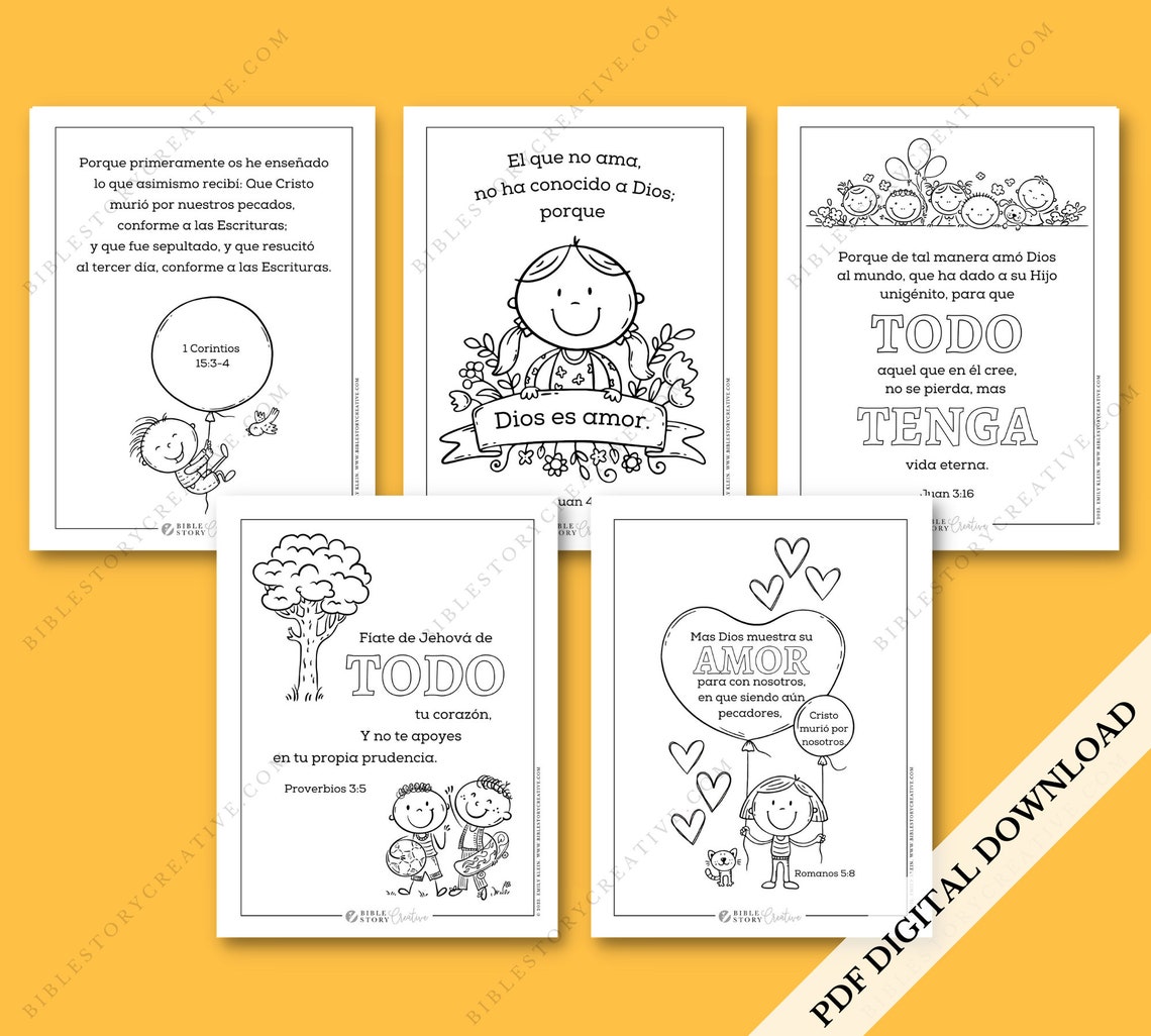 34 Spanish Bible Verse Coloring Pages for Kids (PDF Digital Download ...
